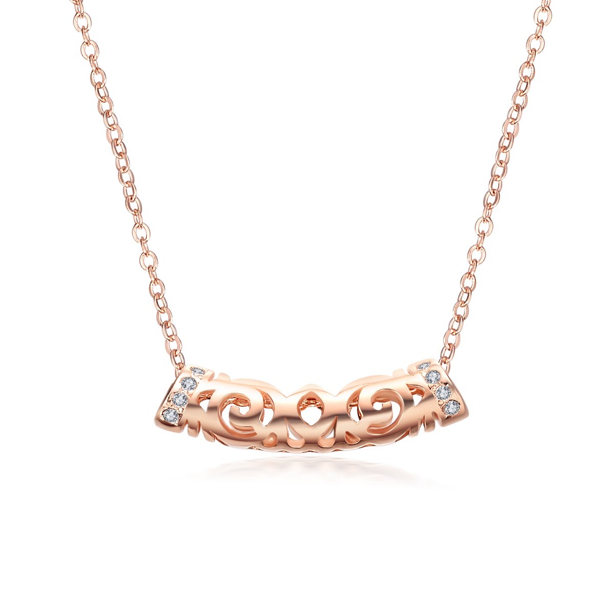 Sterling Silver Rose Gold Plated Diamante Cz Curving Hollow Pipe