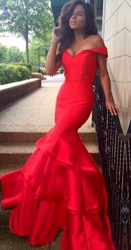 Prom Dress Mermaid Red Off Shoulder Tiered Long Evening Dress Party Dress Prom Gowns On Storenvy