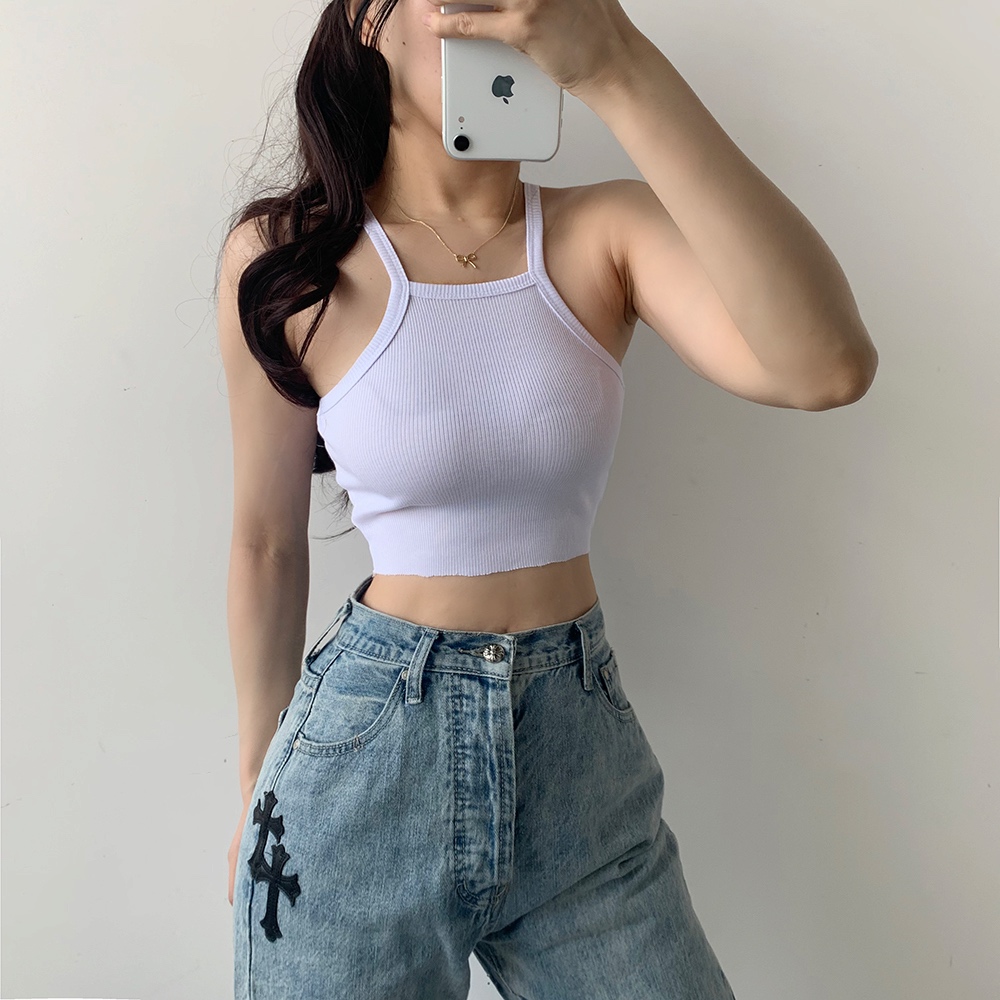 Sexy Street Solid Color Base Model With Exposed Navel Vest · Fe