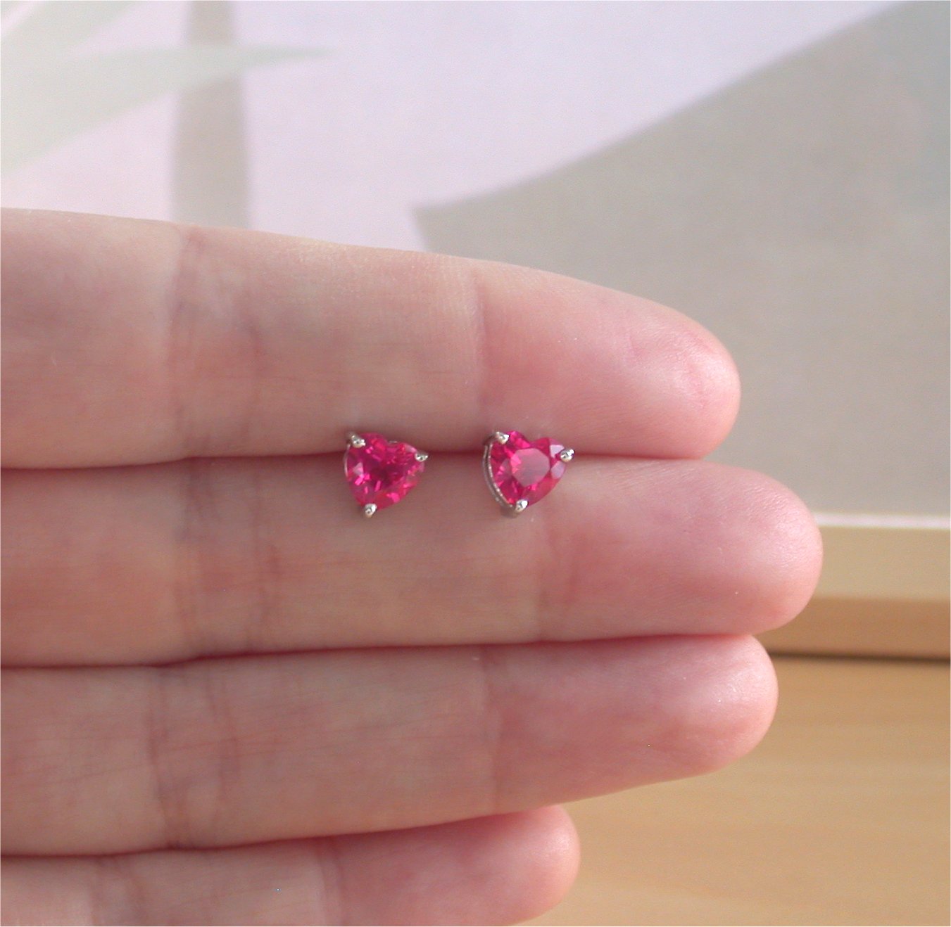925 Ruby (Lab Created) Heart Earrings/Ruby Stud Earrings/Ruby Jewelry ...