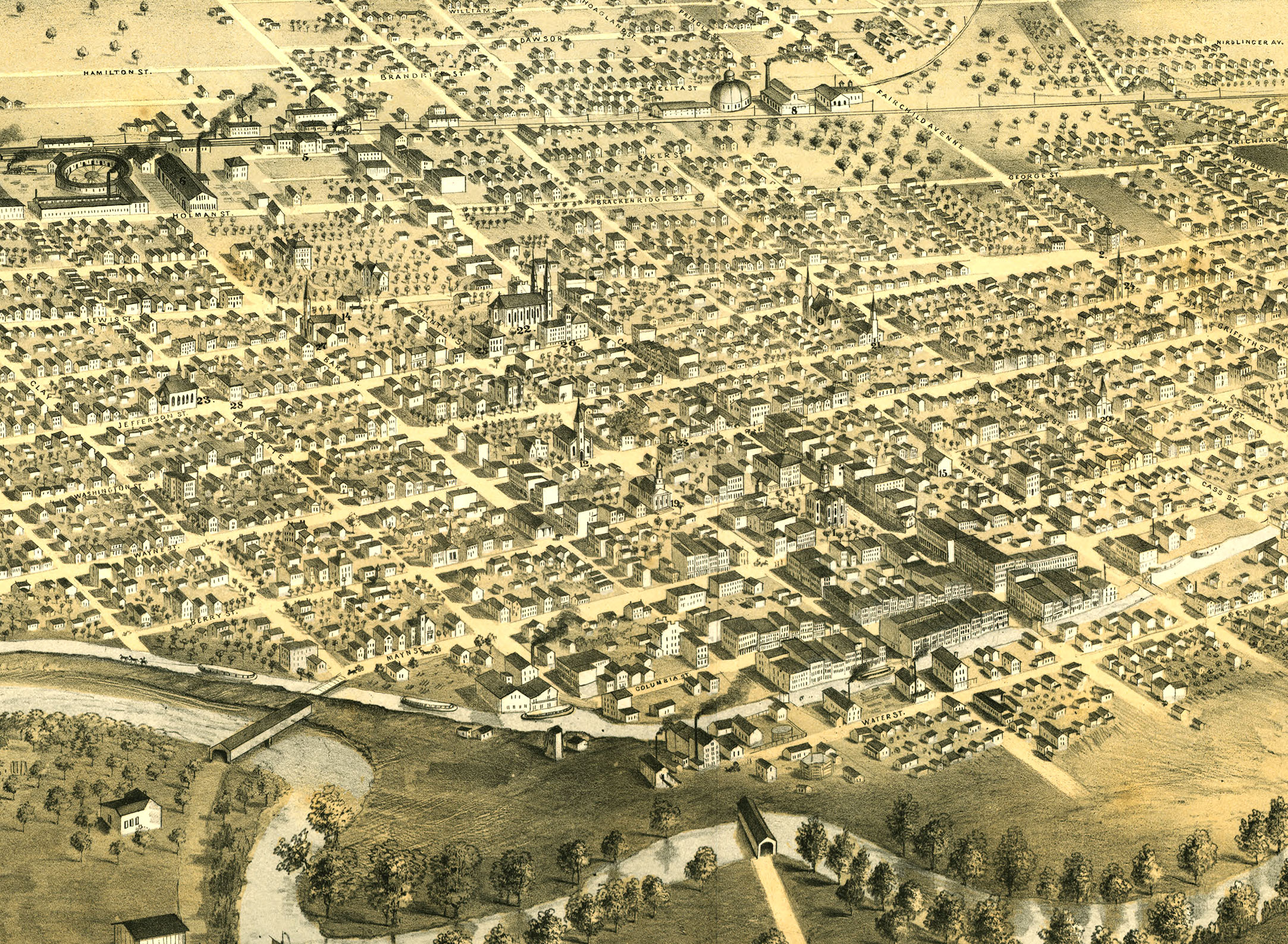 Fort Wayne, Indiana in 1868 - Bird's Eye View Map, Aerial Map, Panorama ...