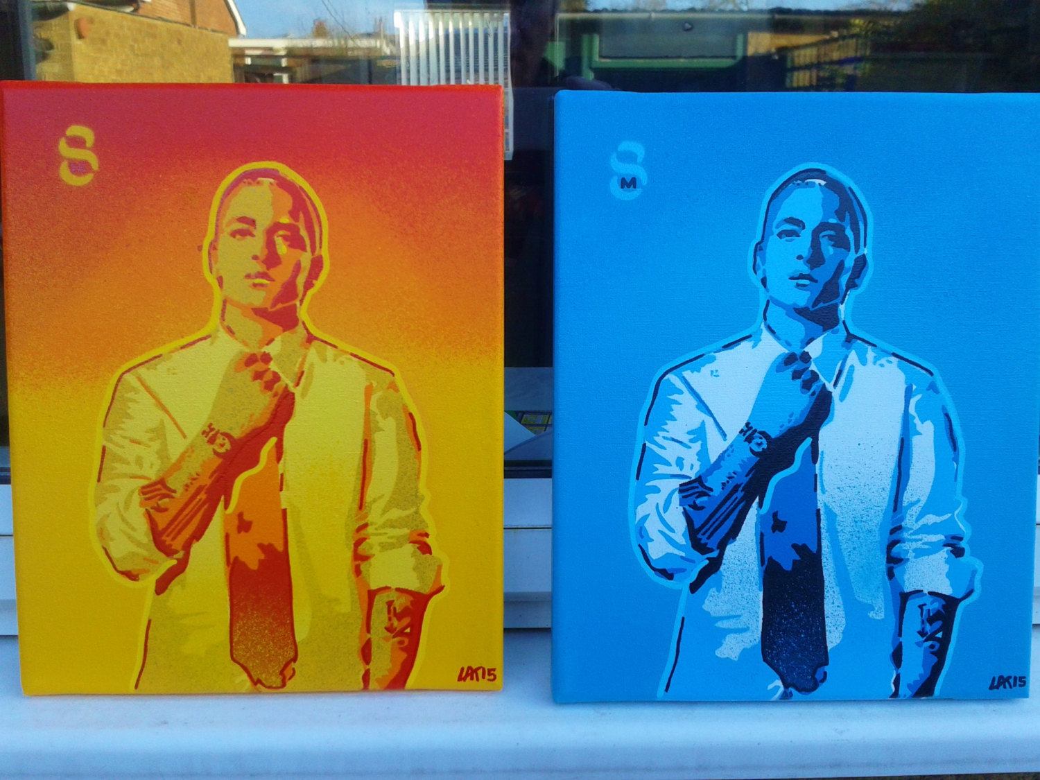 Eminem painting,stencil art,spray paint,canvas,blue,yellows,Detroit ...