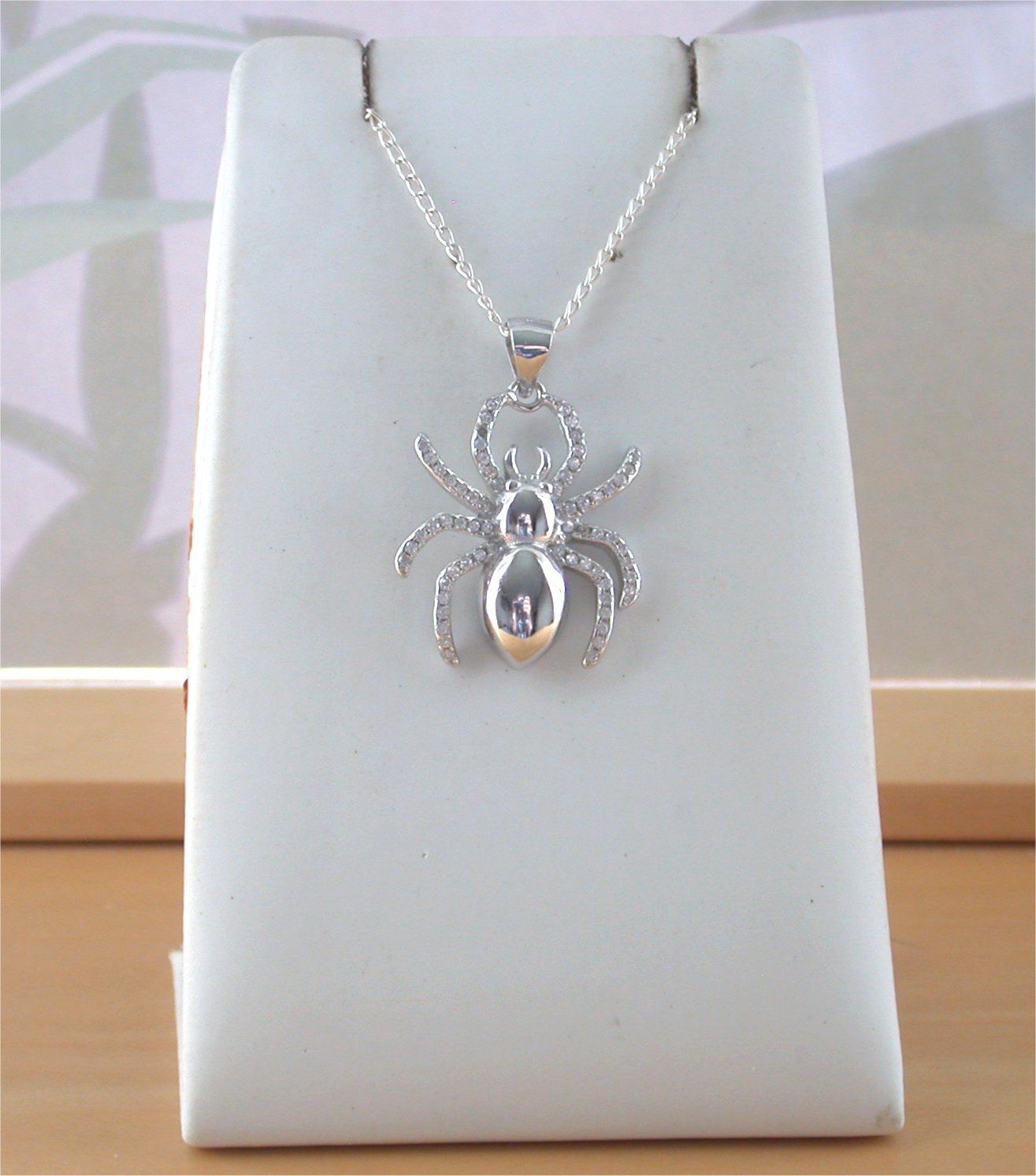925 Silver Spider Pendant & 18" Silver Chain/Cz Crystal Spider Necklace ...