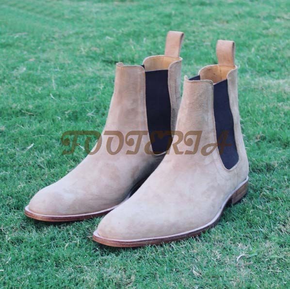 Handmade men Beige color boots, suede leather boot for men, chelsea ...